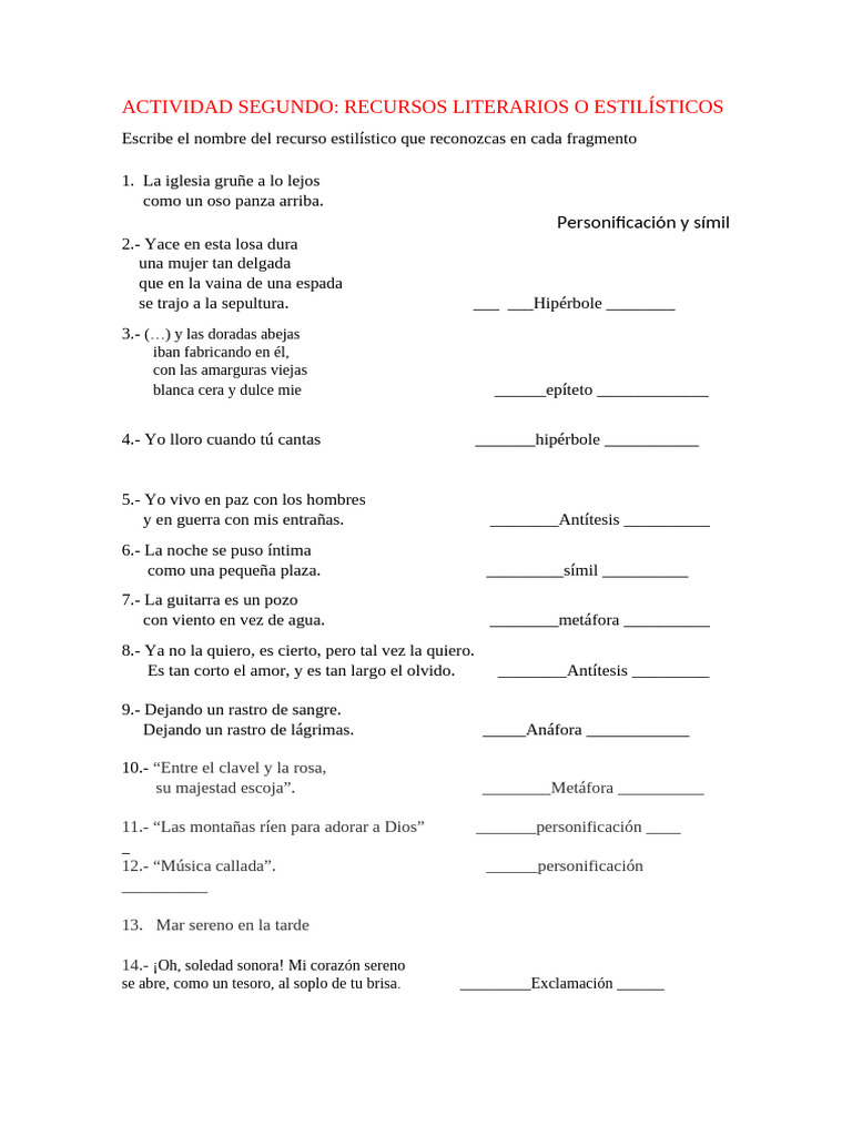 Tarea, Comun.. Recursos Estilísticos | PDF | Poesía | Ficción general