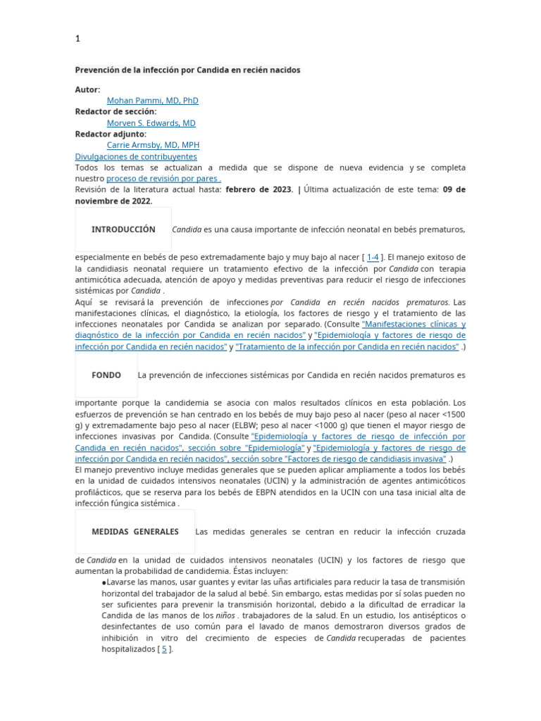 Prevención de La Infección Por Candida en Recién Nacidos | PDF ...