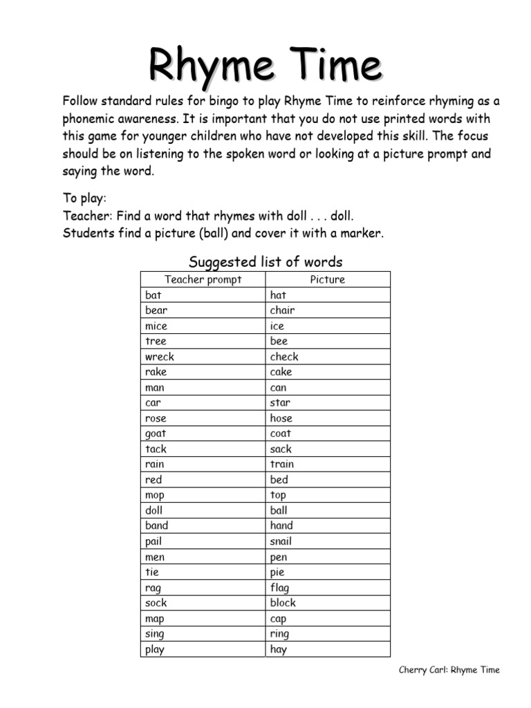 Rhyme Time Bingo | PDF