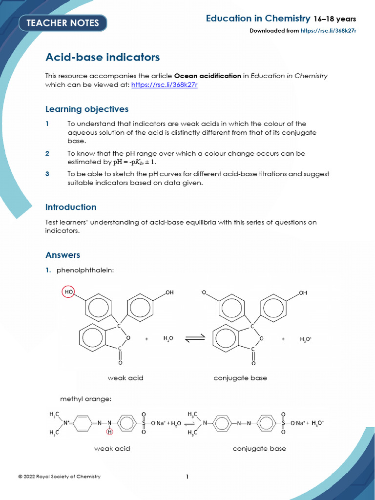 Acid-Base Indicators in Chemistry | PDF | Ph | Acid