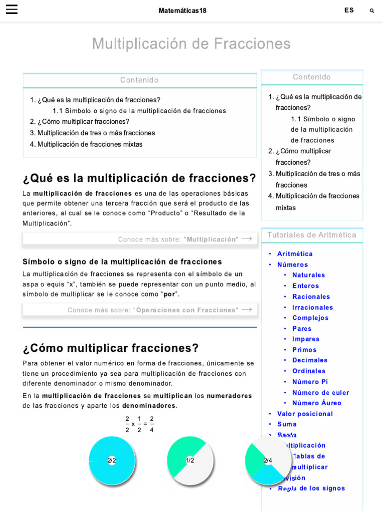 Multiplicación de Fracciones - Matemáticas18 | PDF
