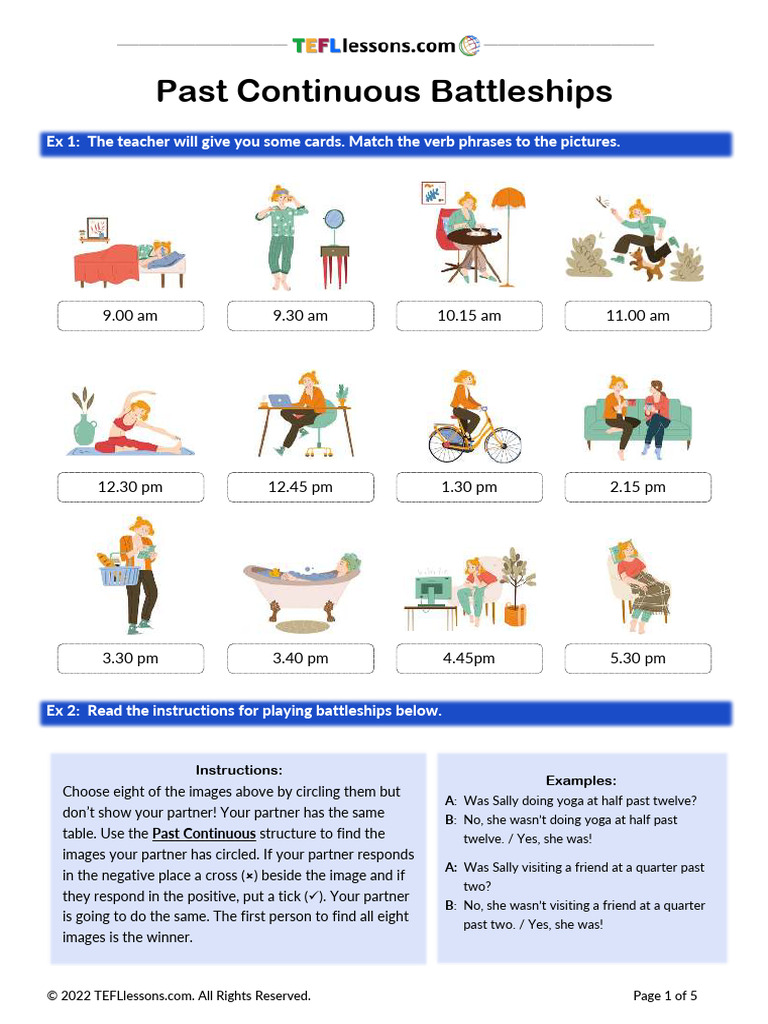 Past Continuous Battleships Activity | PDF