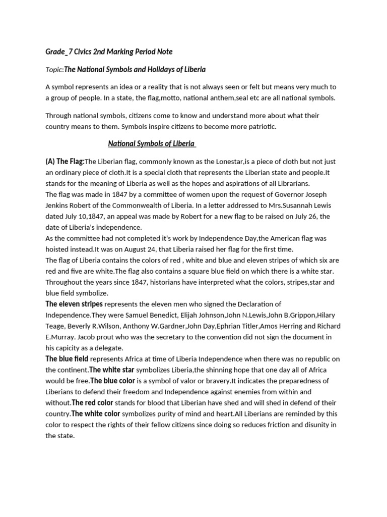 Grade_7 2nd Period Civics Note-WPS Office | PDF | Liberia | Thanksgiving