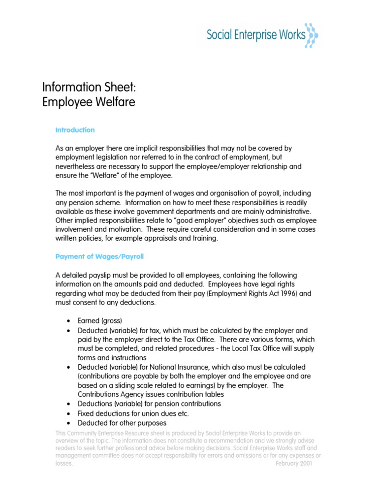 Information Sheet: Employee Welfare | PDF