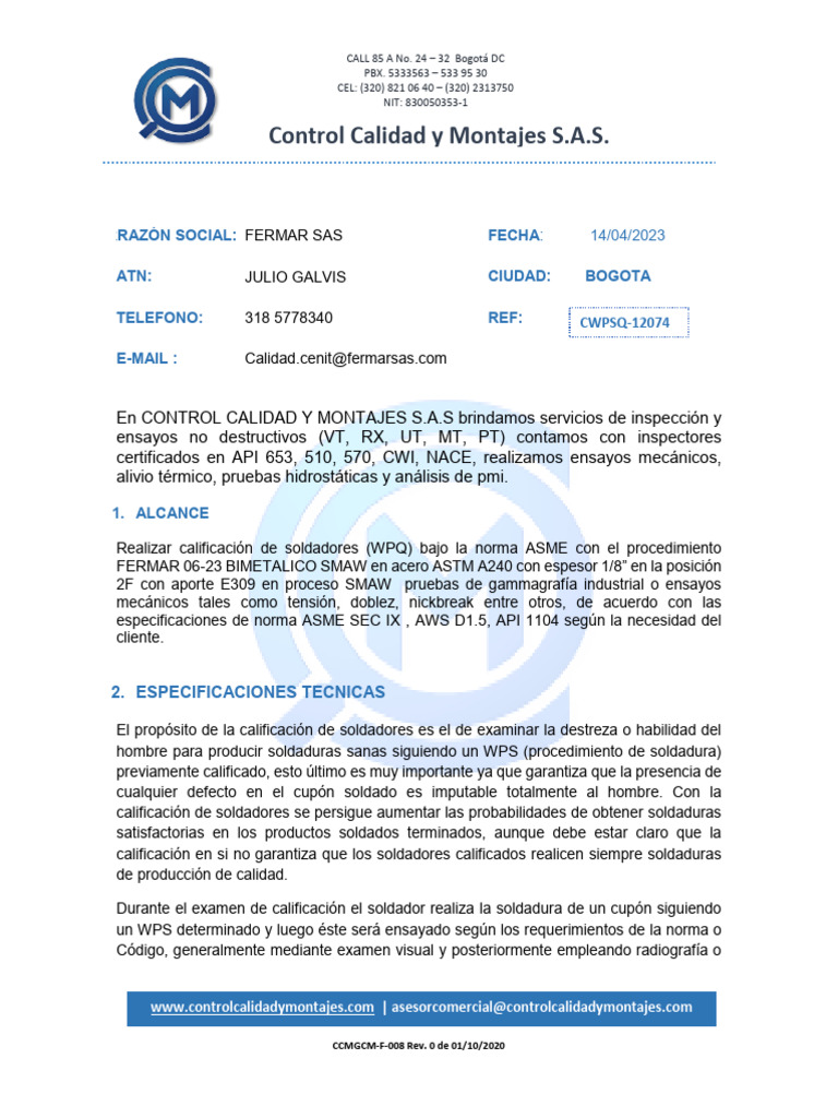 CWPSQ - 12074 Fermar | PDF | Soldadura | Construcción