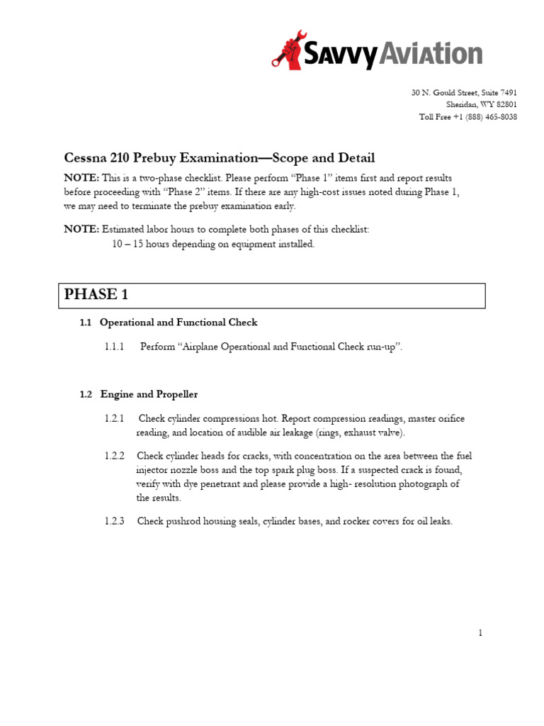 Savvy Cessna 210 Prebuy Checklist | PDF | Flight Control Surfaces ...
