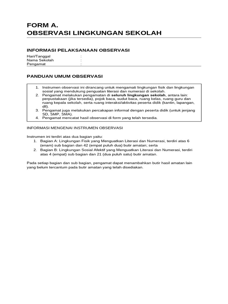 Form A. PDM 10 - UPT - Lembar Observasi Lingkungan Sekolah | PDF