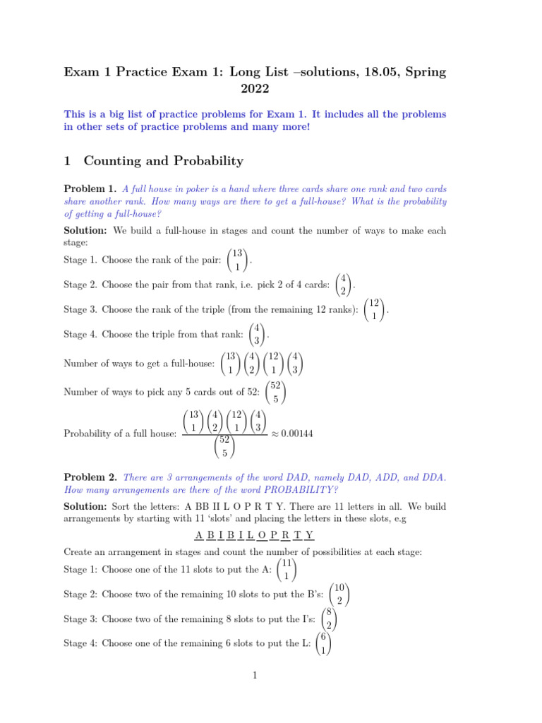 Mit18 05 s22 Prac Exam01 All Sol | PDF | Prostate Specific Antigen | Mathematics