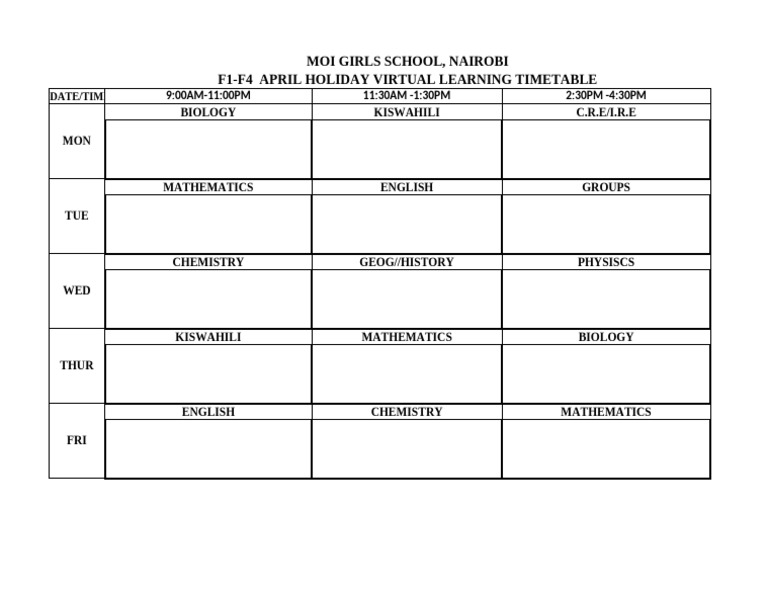 Students Virtual Learning Time Table | PDF