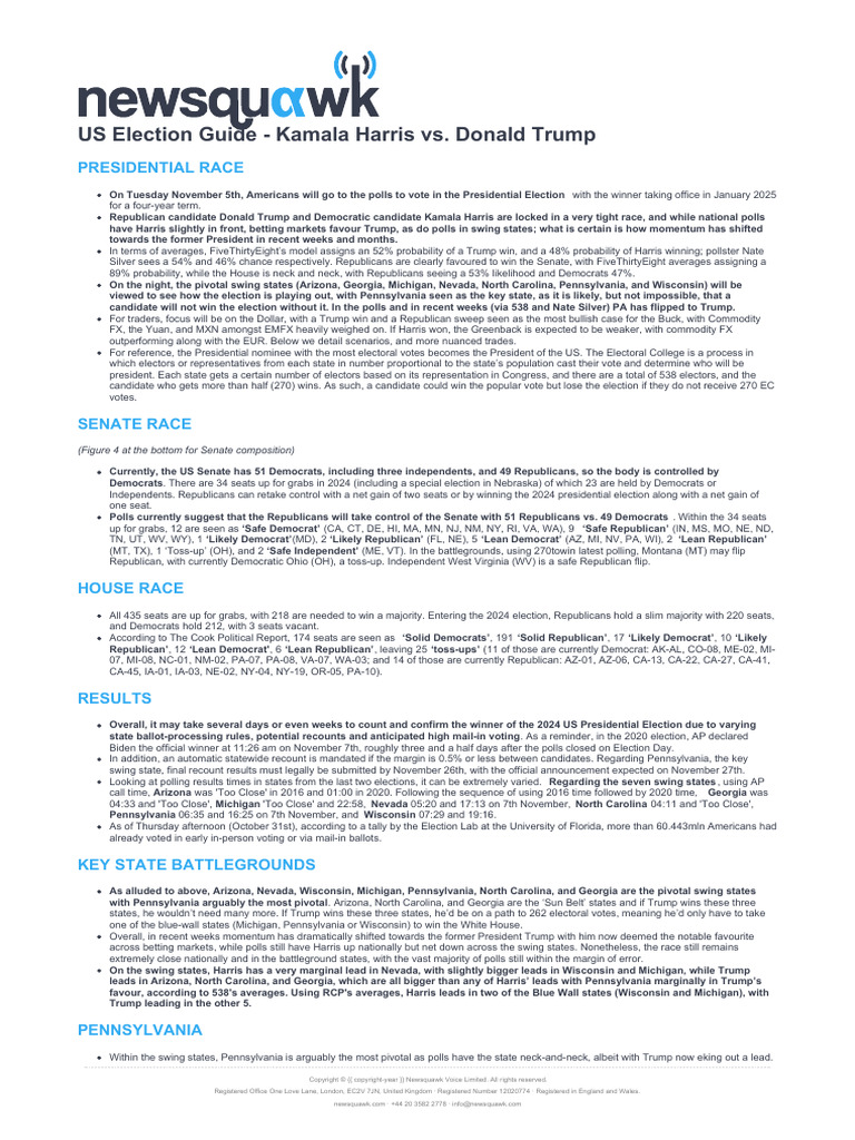 US Election Guide - Kamala Harris vs. Donald Trump | PDF | Swing State ...