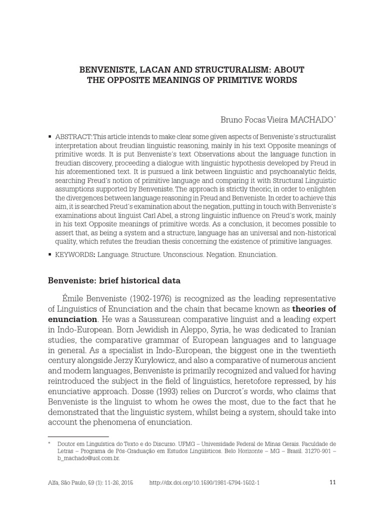 BENVENISTE, LACAN AND STRUCTURALISM_MACHADO | PDF | Jacques Lacan ...