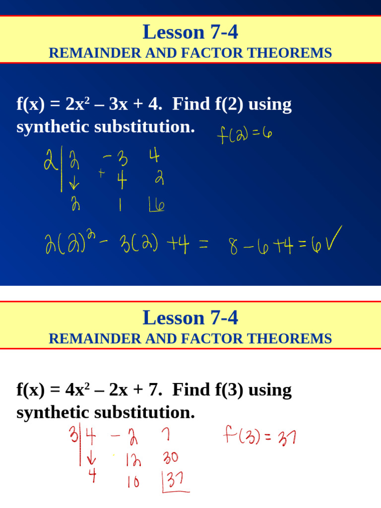 Remainder and Factor Theorem With Notes | PDF