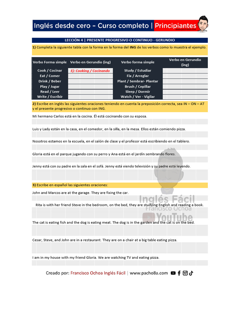 Lección 4 - Presente Progresivo o Continuo - Gerundio | PDF | Unidades ...