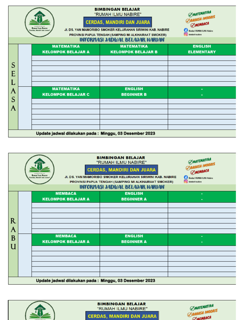 Update Jadwal Siswa Desember 2023 | PDF