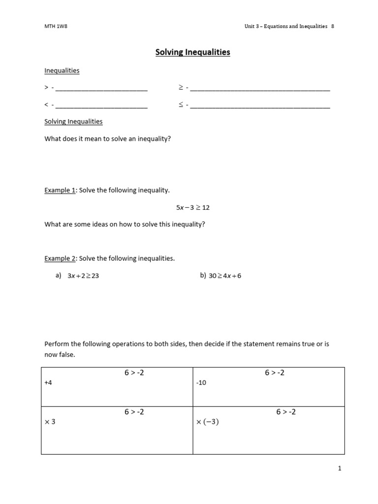 8 - Solving Inequalities | PDF | Mathematics | Mathematical Concepts