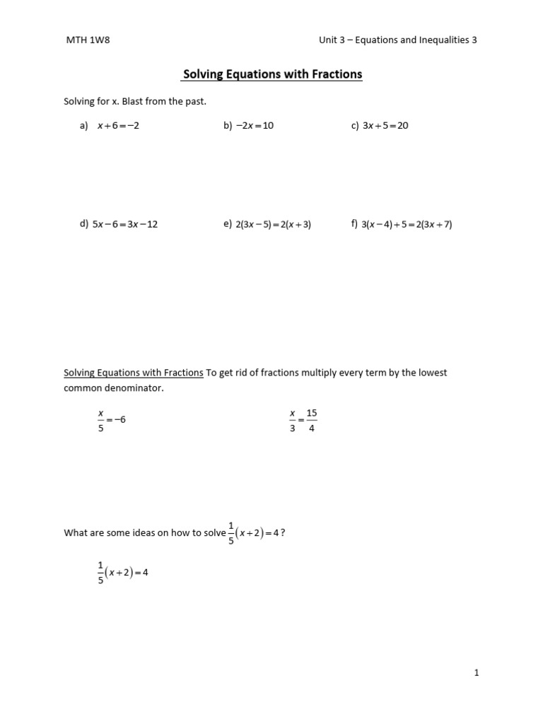 3 - Solving Equations With Fractions | PDF