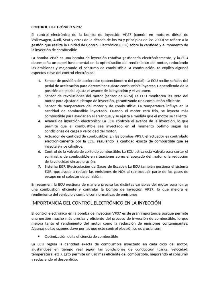 Control Electrónico VP37 | PDF | Inyección de combustible | Acelerador