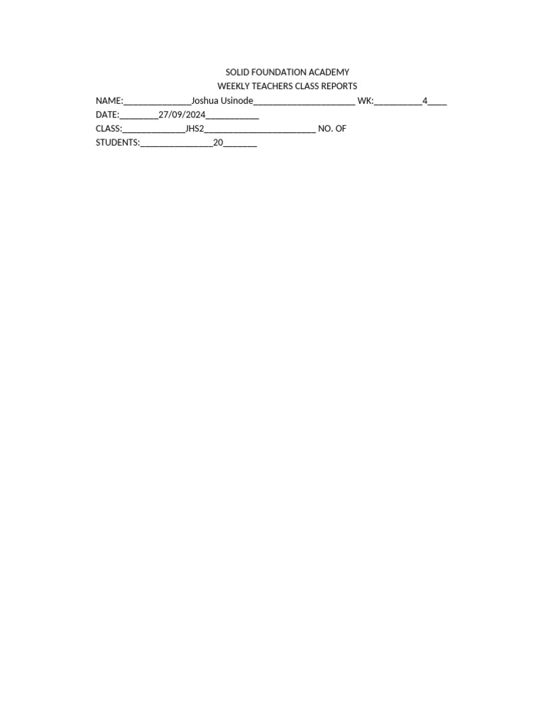 Solid Foundation Class Report Jhs 2 | PDF | Language Arts & Discipline