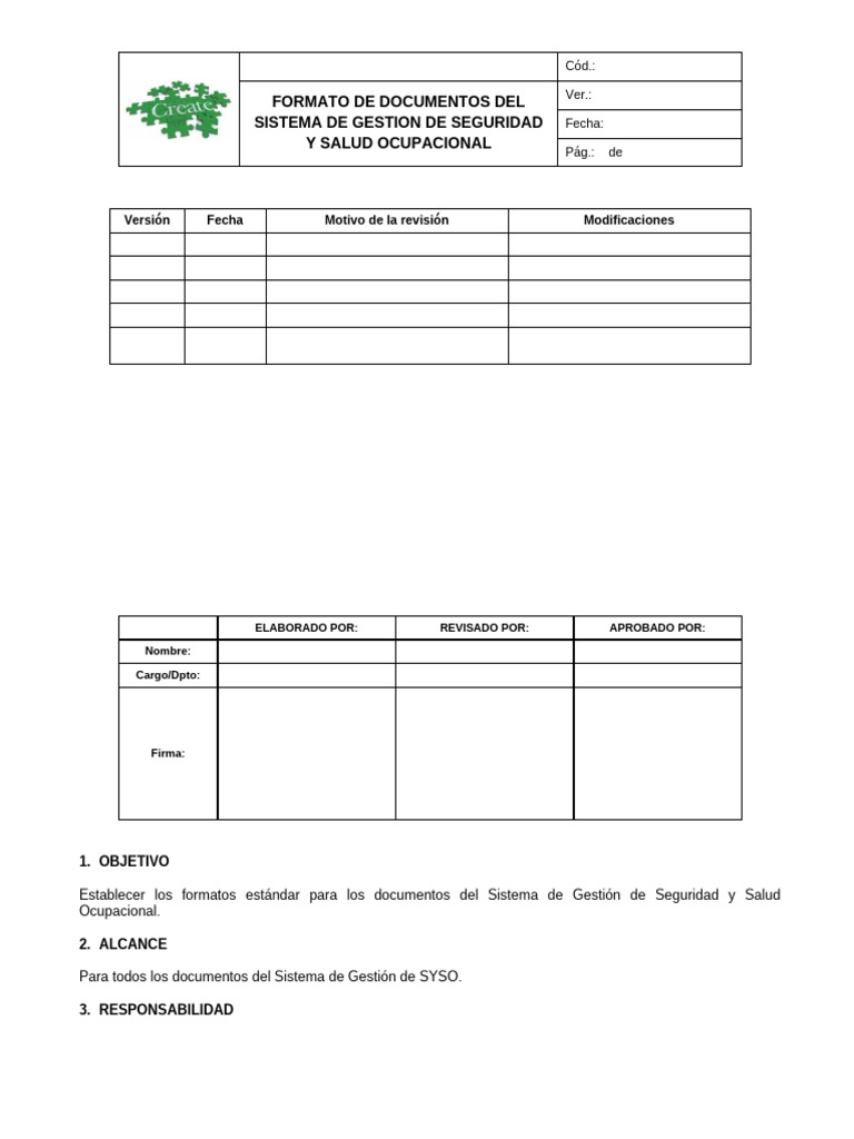 IOG-xxxxx-001-V0 FORMATO DE DOCUMENTOS | PDF | Seguridad y salud ...