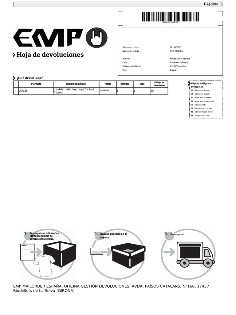 Hojan de Devolución EMP | PDF