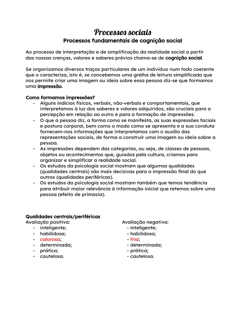 Processos sociais | PDF | Psicologia | Comportamento