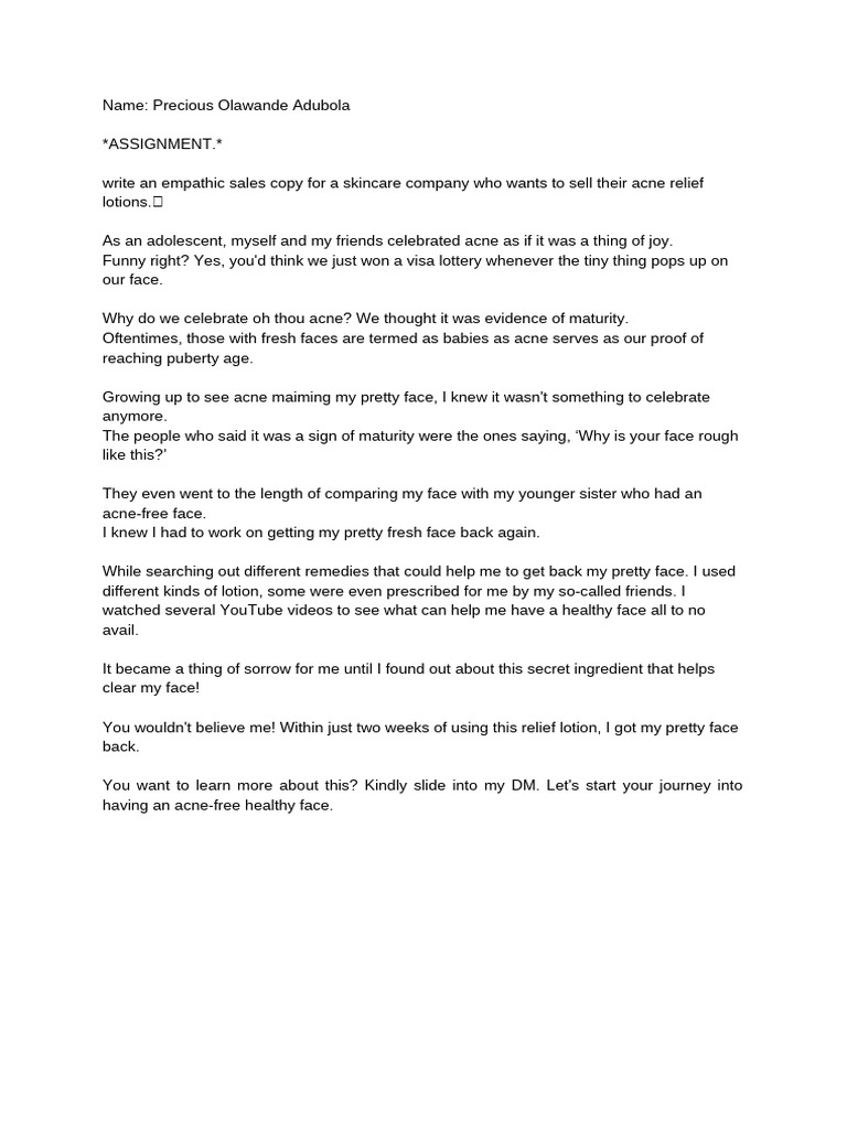 Copywriting Assignment | PDF | Self-Improvement