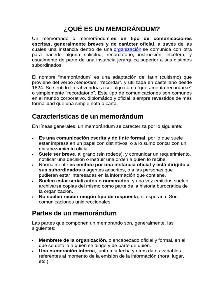 Características del Memorándum | PDF | Política