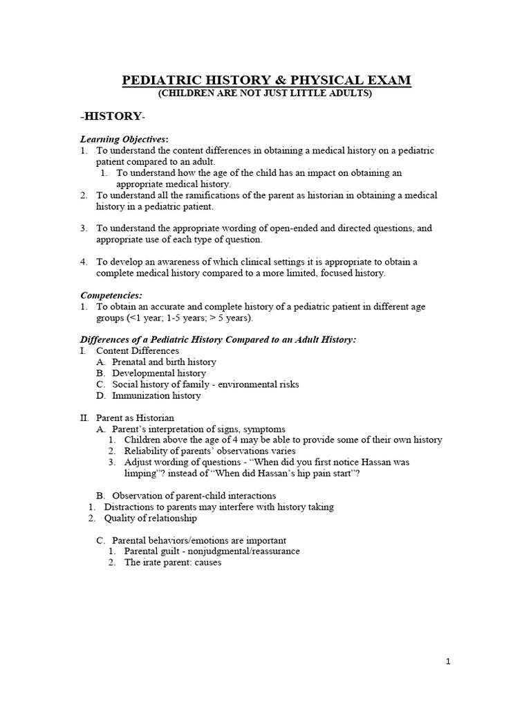 Pediatric History and Physical Examination 1 | PDF | Childbirth | Pregnancy