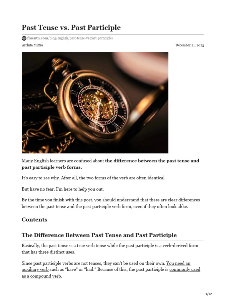 Past Tense Vs Past Participle | PDF | Grammatical Tense | Verb