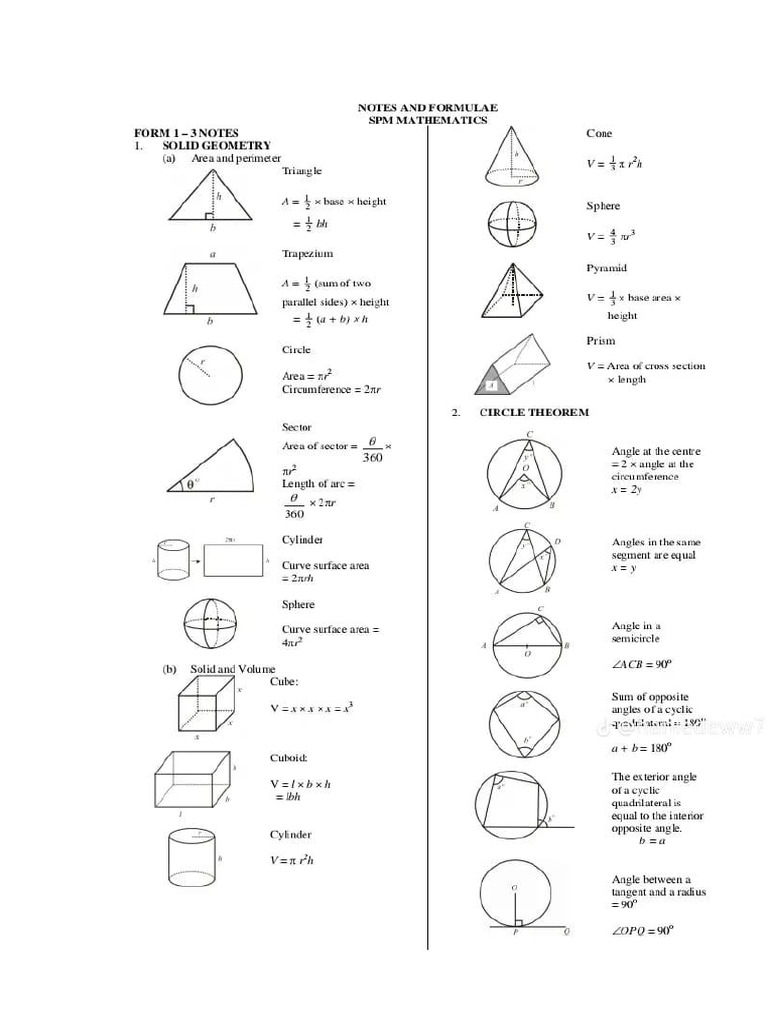 CSEC Mathematics Formula Sheet | PDF