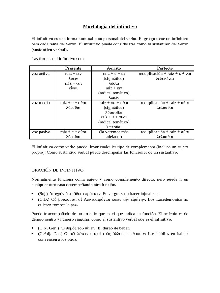 El Infinitivo en Griego: Formas y Usos | PDF | Verbo | Lingüística