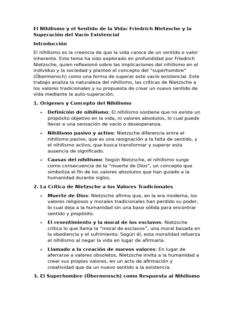 Nietzsche: Nihilismo y Sentido de Vida | PDF | Friedrich Nietzsche ...