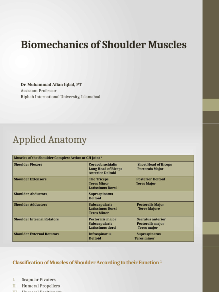 Lecture No. 02. Shoulder Biomechanics - B - Copy | PDF | Anatomical ...