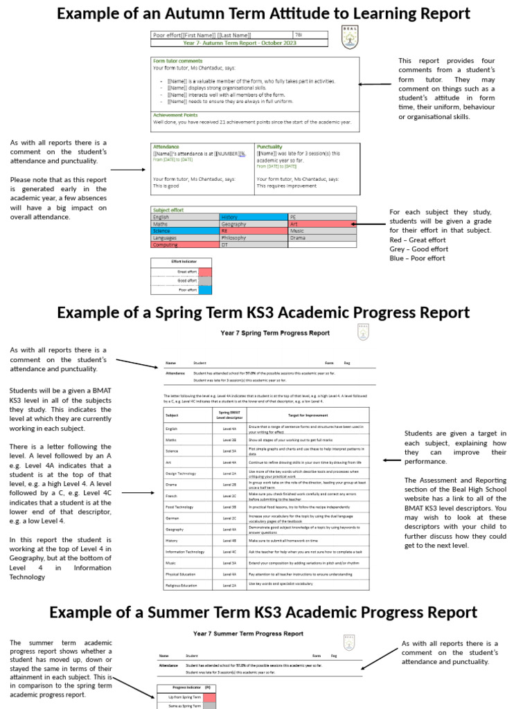 Reporting to Parents at Beal | PDF