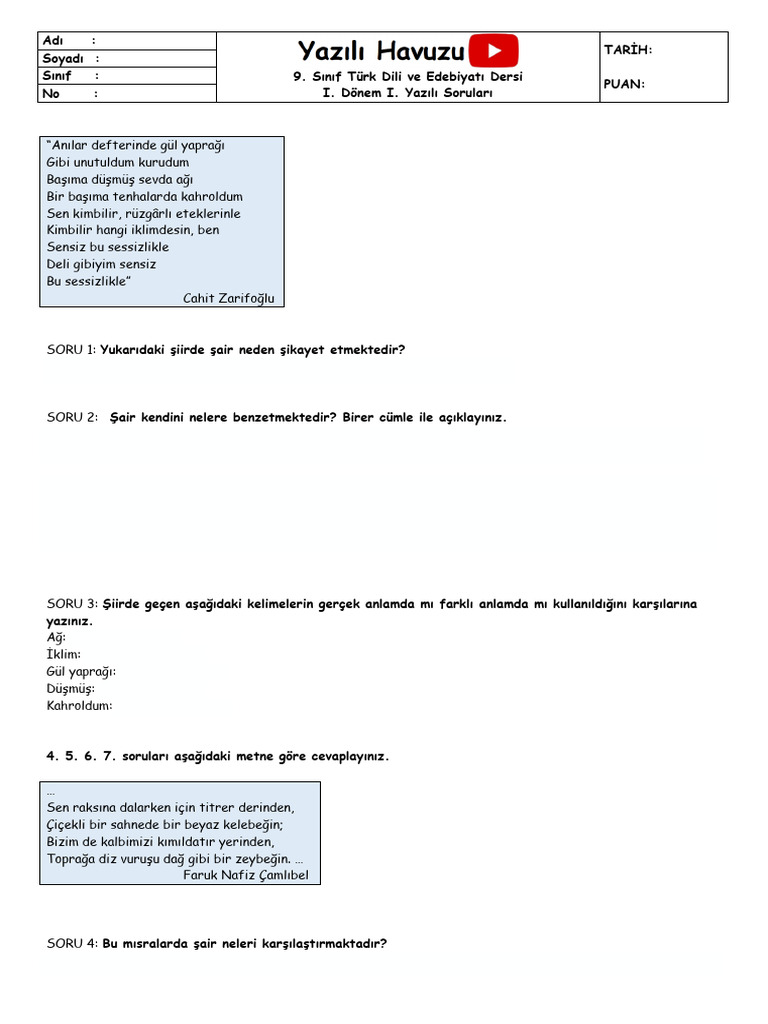 TDE 9 1 1 klasik yazılıhavuzu | PDF