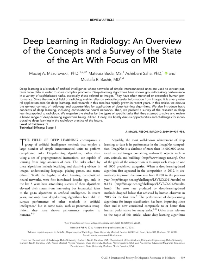 Magnetic Resonance Imaging - 2018 - Mazurowski - Deep Learning in ...