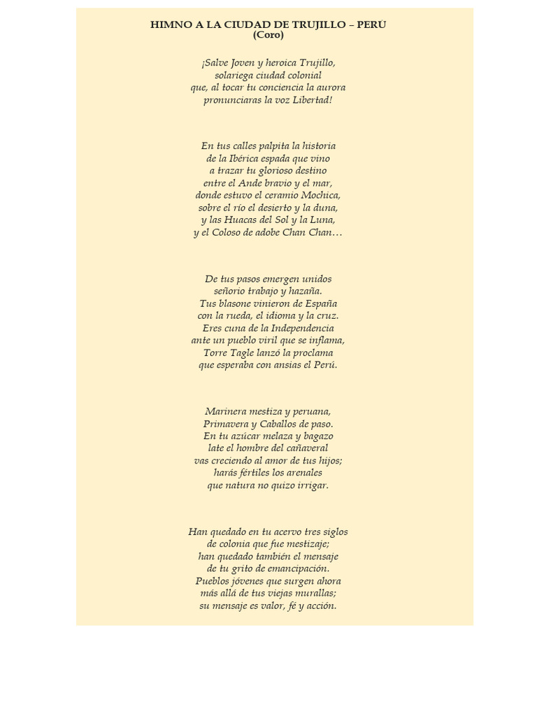 Himno a la Ciudad de Trujillo | PDF | Perú