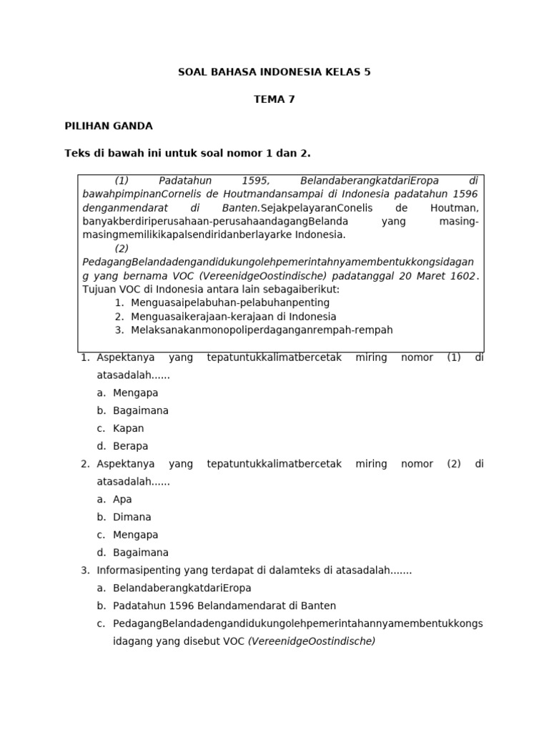 Soal Bahasa Indonesia Kelas 5 Uts Tema 7 | PDF | Kajian Bahasa Asing