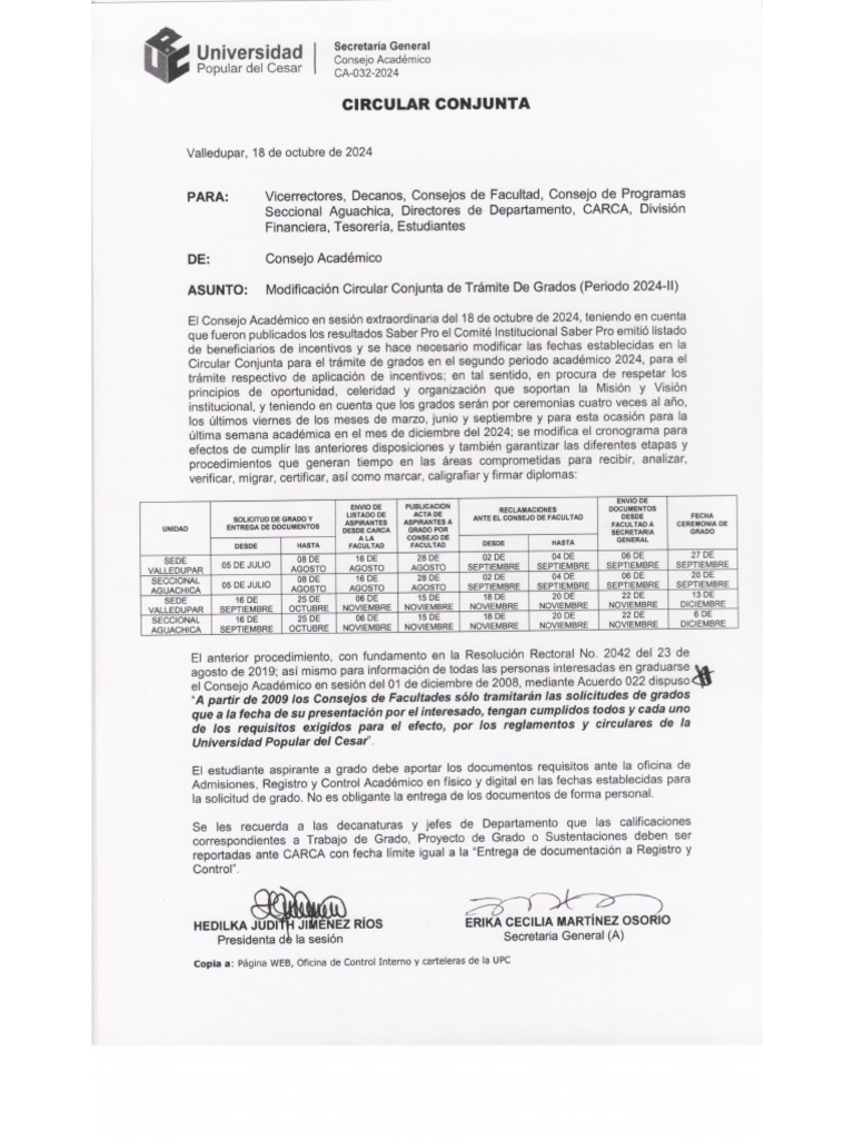 Modificación Circular Conjunta Grados 2024-2-241018 - 180527 | PDF