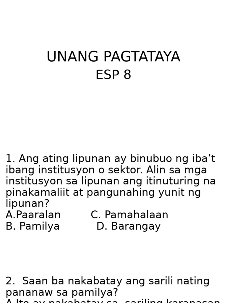 Esp8-Unang Pagtataya | PDF