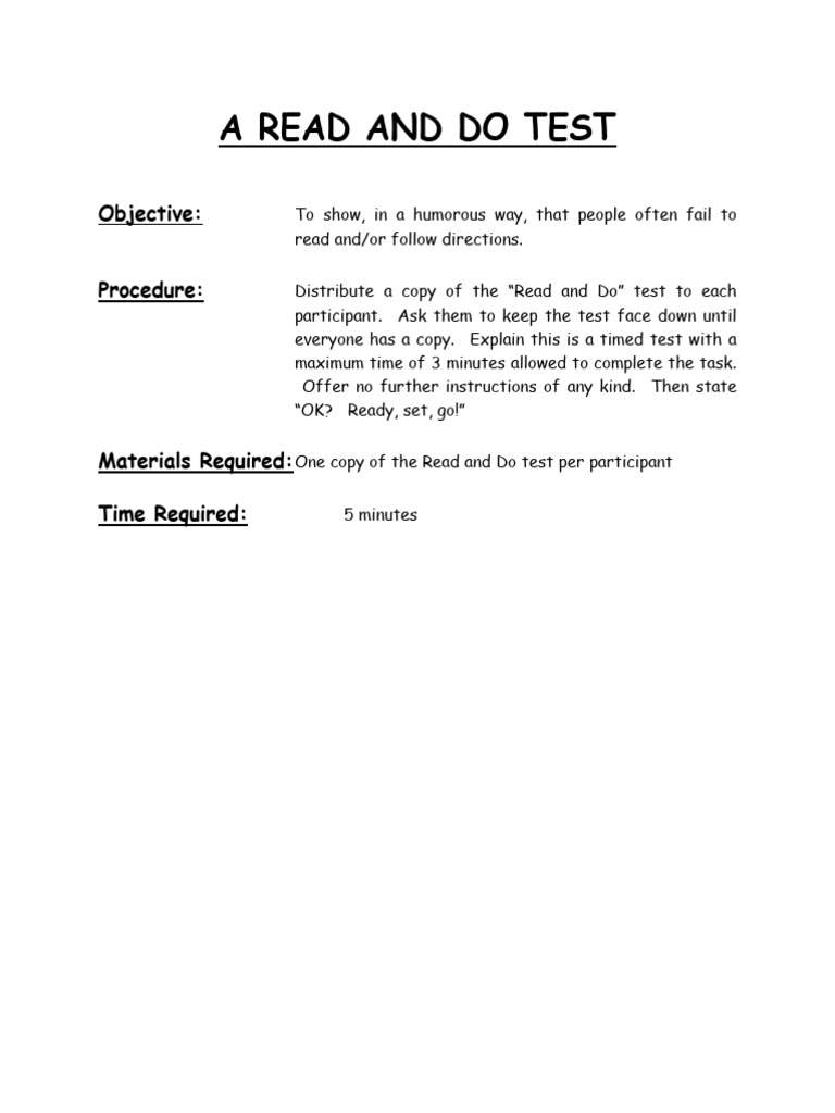 Humorous Read and Do Test Instructions | PDF | Language Arts & Discipline