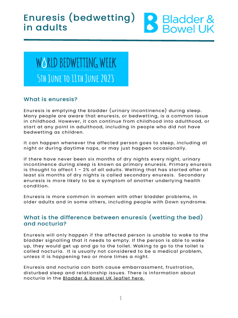 Bedwetting-Adults | PDF | Nocturnal Enuresis | Urinary Incontinence
