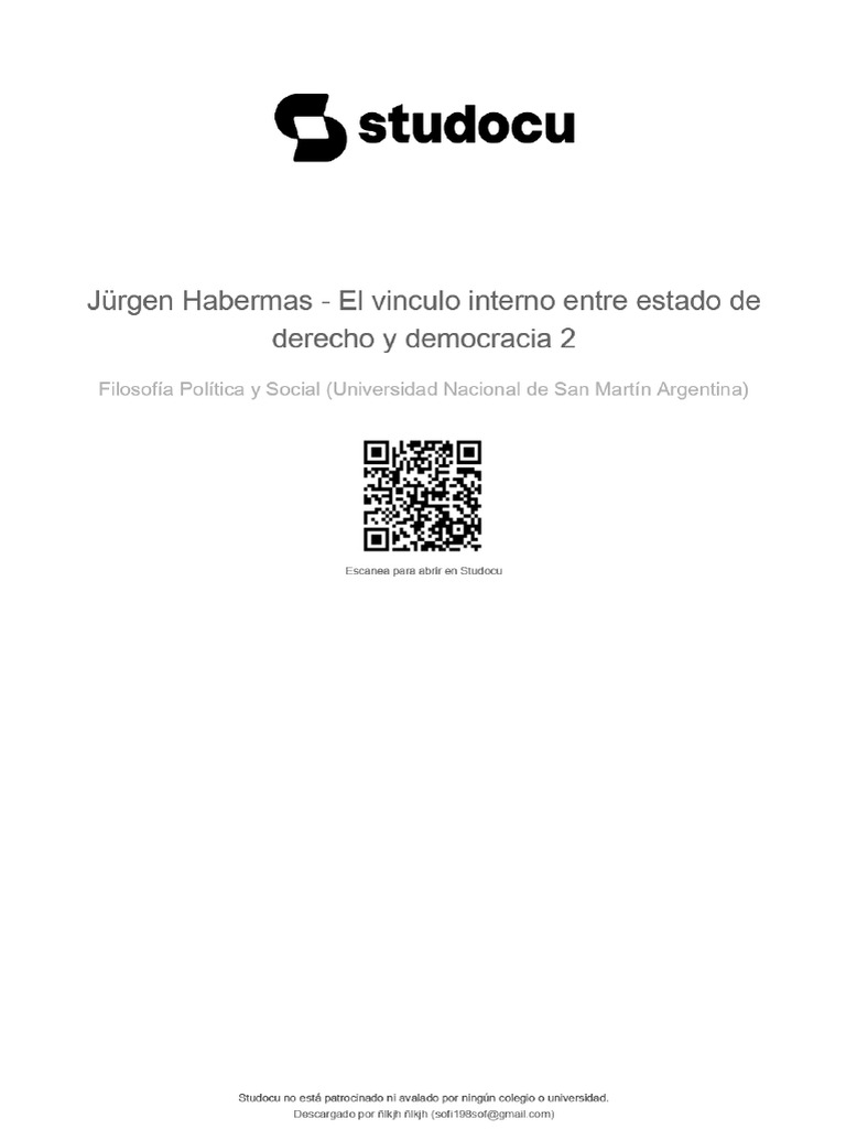 Jurgen Habermas El Vinculo Interno Entre Estado de Derecho y Democracia 2 | PDF | Derechos ...