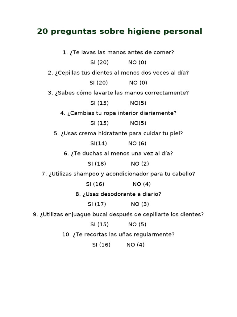 10 Preguntas Sobre Higiene Personal | PDF