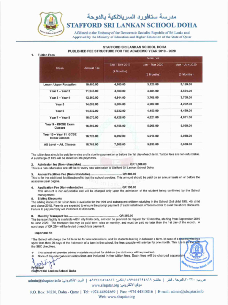 Fee Structure 2019 2020 | PDF
