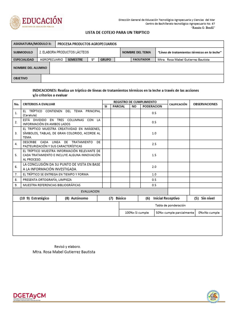 LISTA DE COTEJO TRIPTICO | PDF | Evaluación