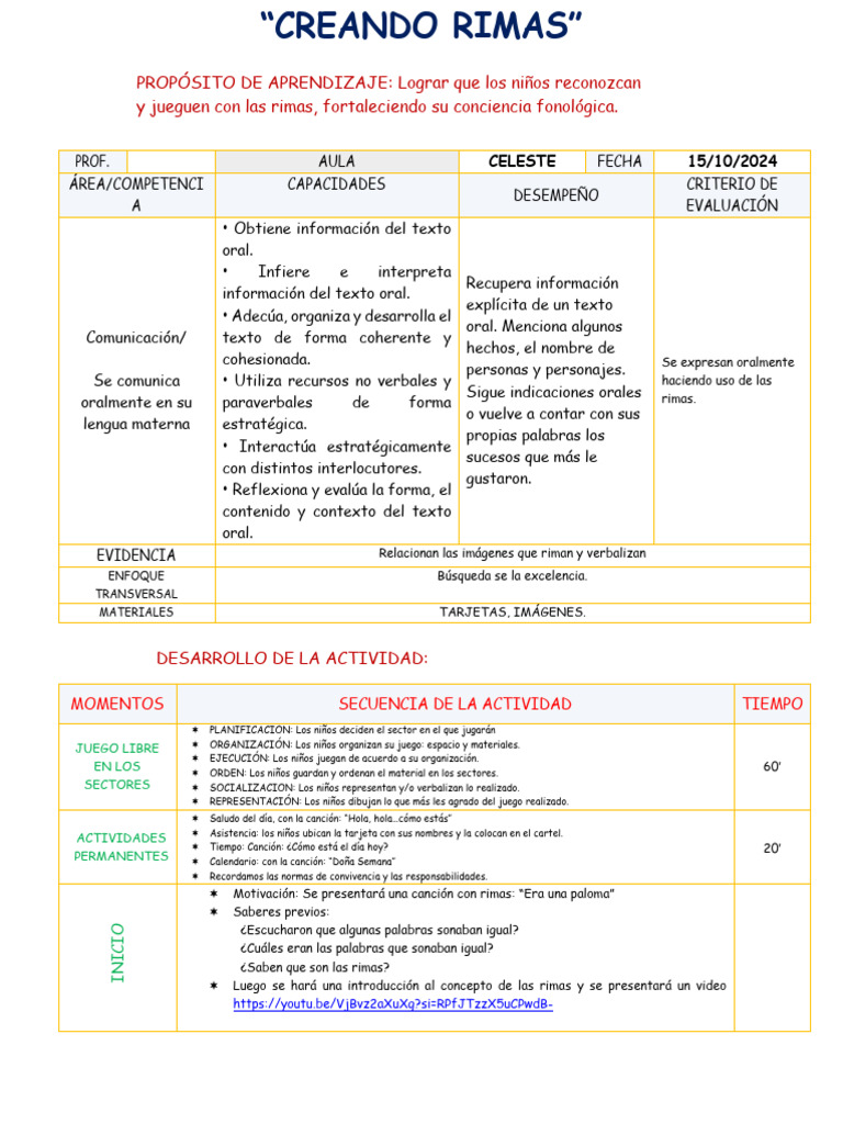 Actividades de Rimas para Niños | PDF | Cognición | Aprendizaje