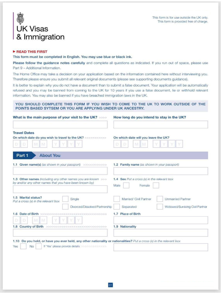 Uk Employment Visa Application Form 2024 | PDF