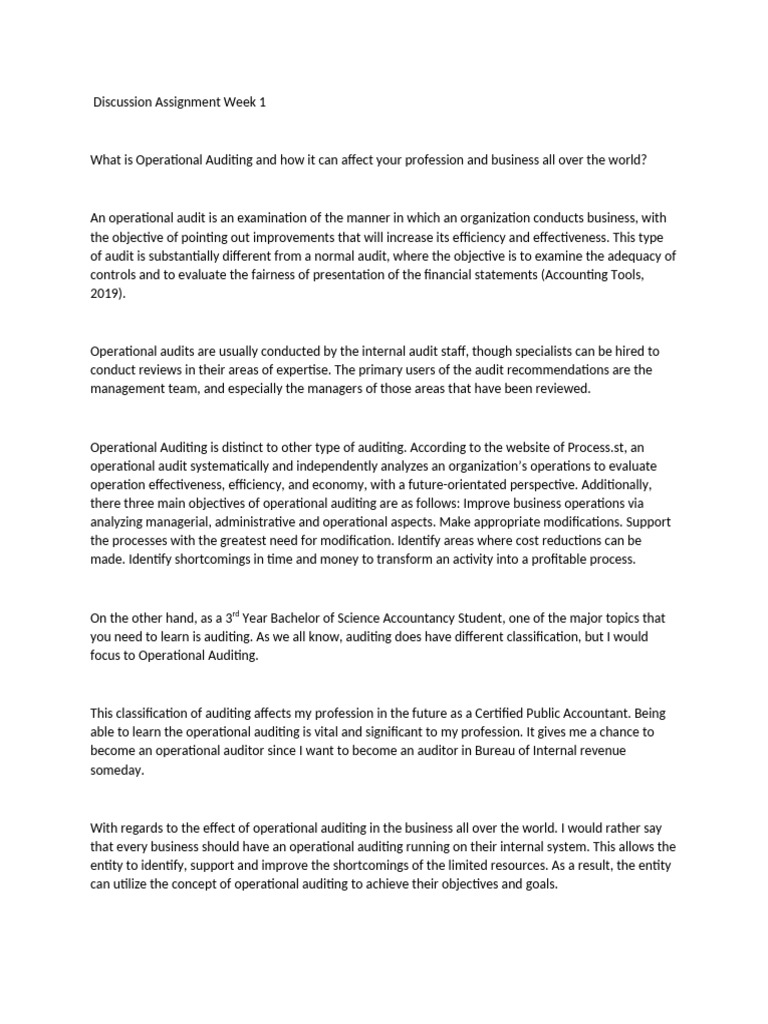 Discussion Assignment Week 1 | PDF | Audit | Accounting