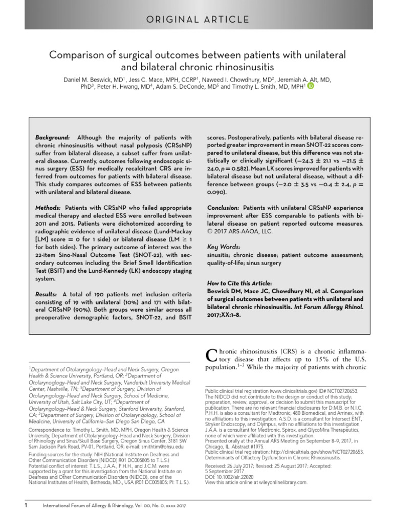 Comparison of Surgical Outcomes Between Patients With Unilateral | PDF ...